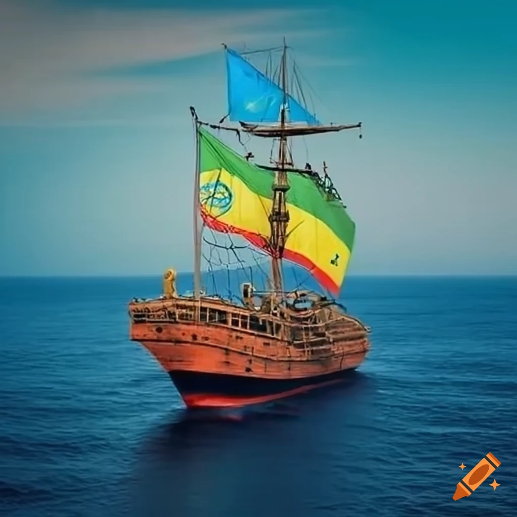Ethiopian ship sailing on the Red Sea with proud people on Craiyon