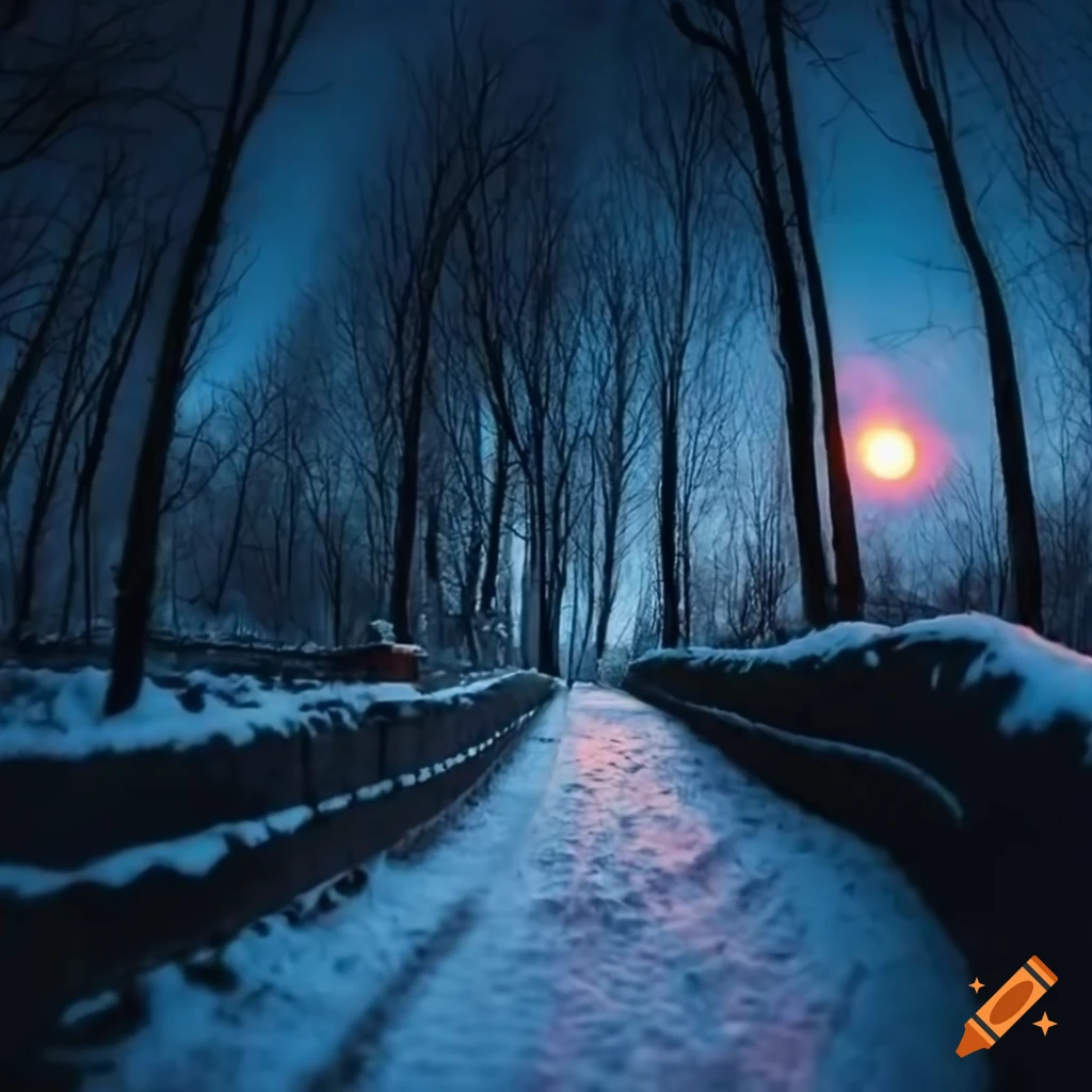 Sunset view of a cemetery in the winter