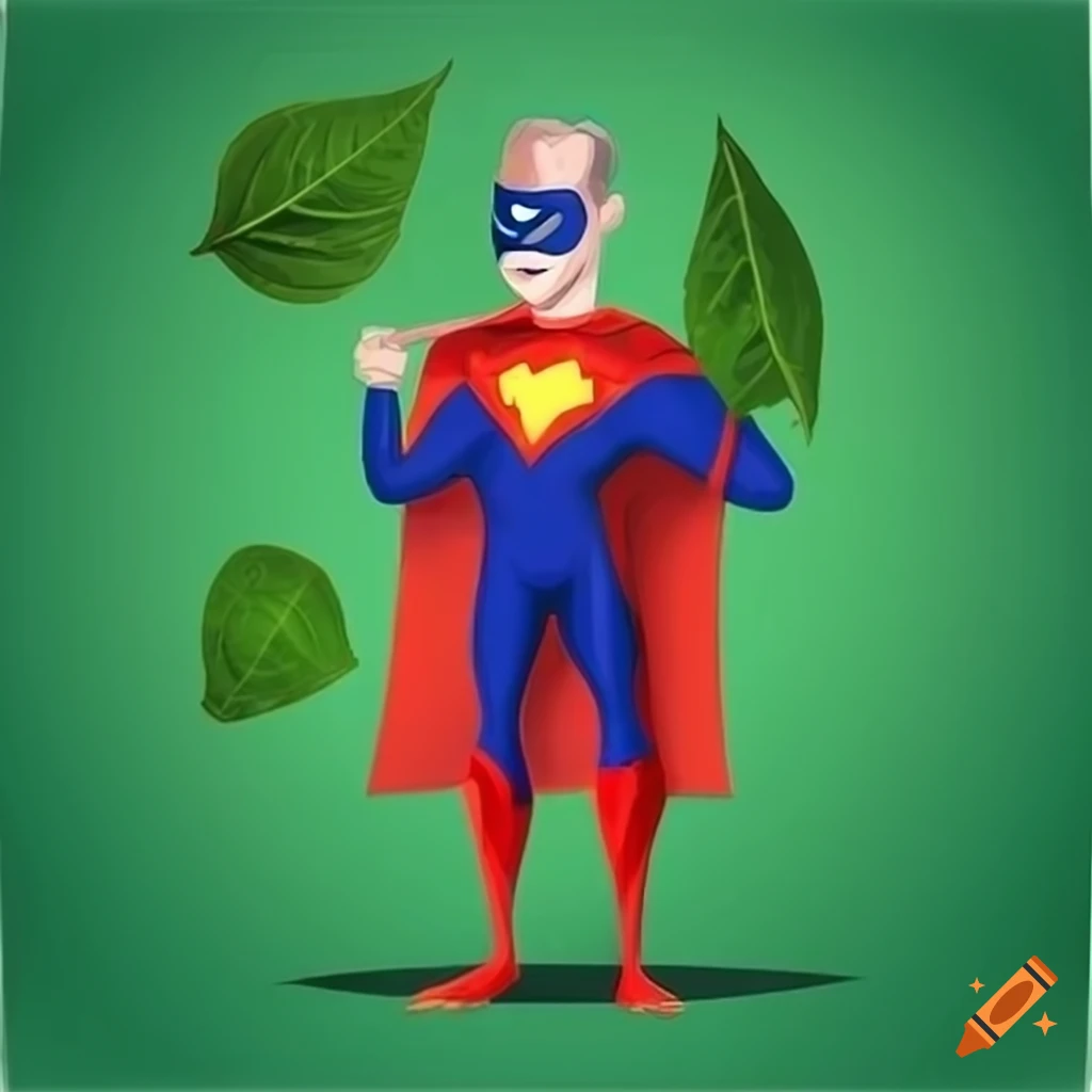 Satirical cartoon of a superhero with a cigarette and a green leaf on ...