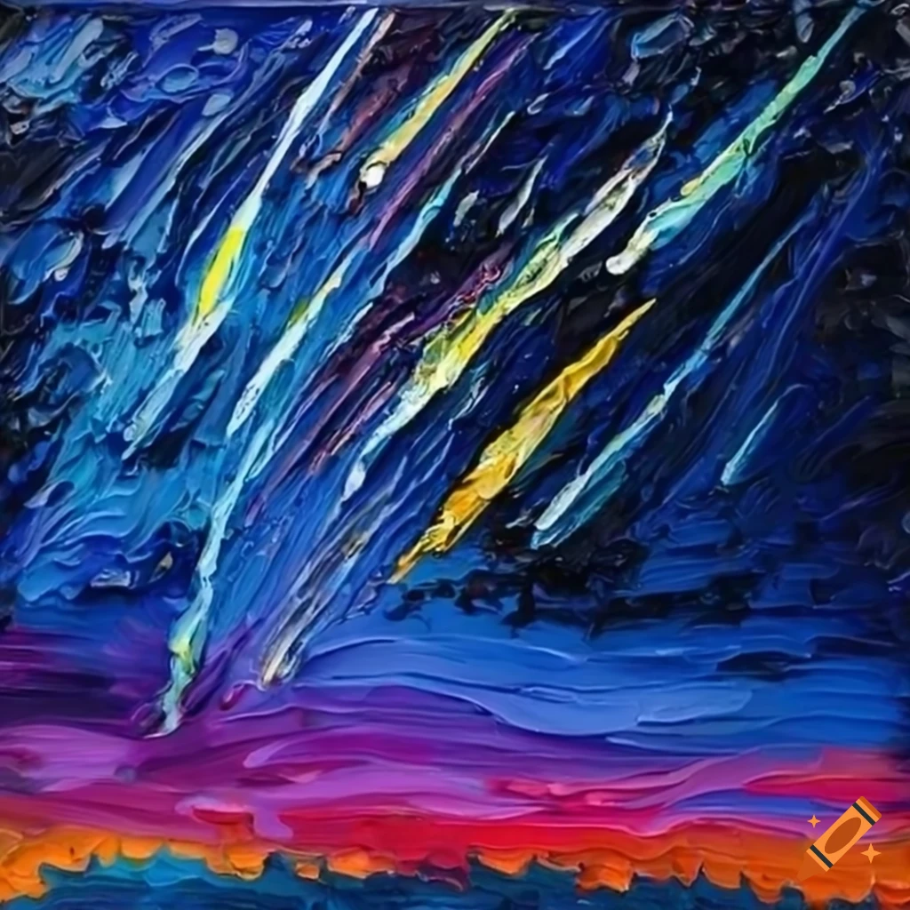 Impasto painting of a colorful meteor shower on Craiyon