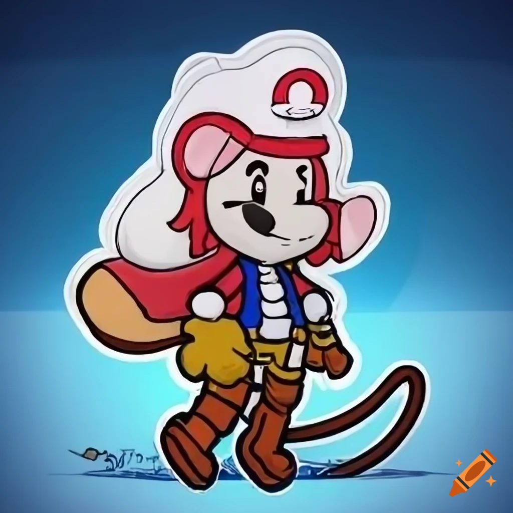 Anthro mouse pirate with white fur and red hair on Craiyon
