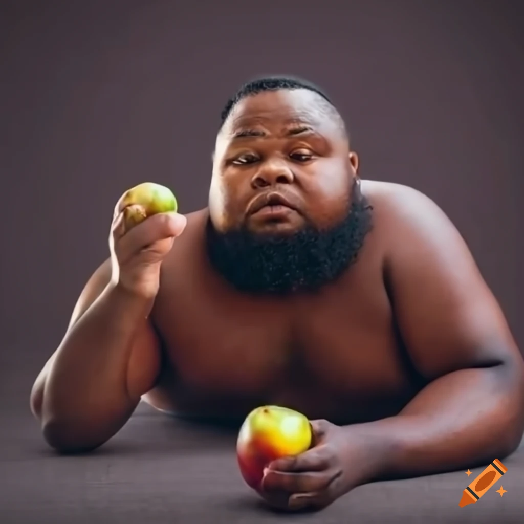 Humorous image of a bearded man eating an apple on Craiyon