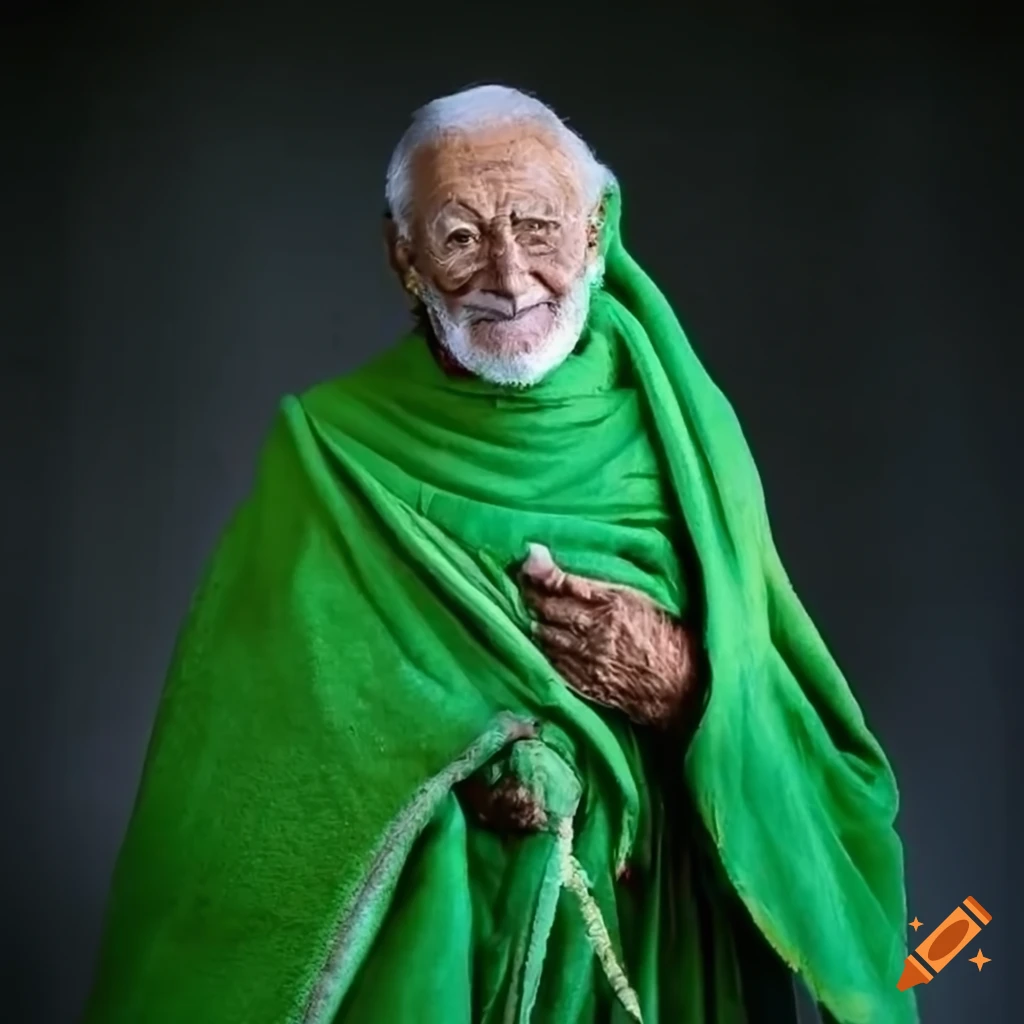 Portrait of a stylish elderly man in a green mantle