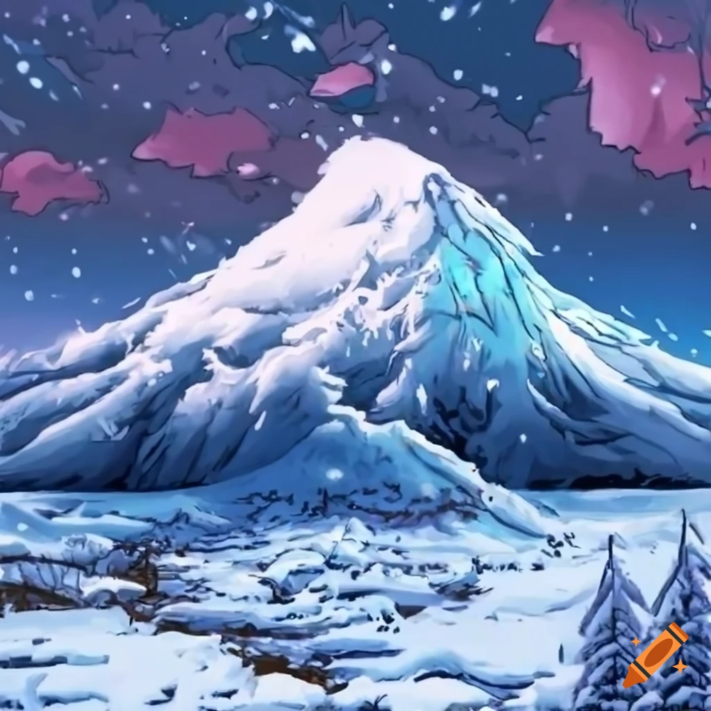 Mount Ebott covered in snow from Undertale on Craiyon