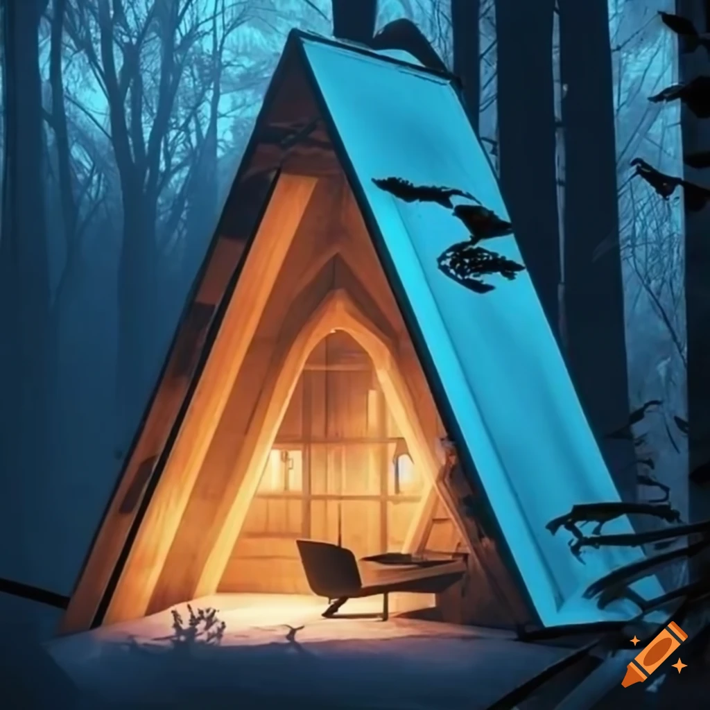 Detailed interior of an a-frame cabin