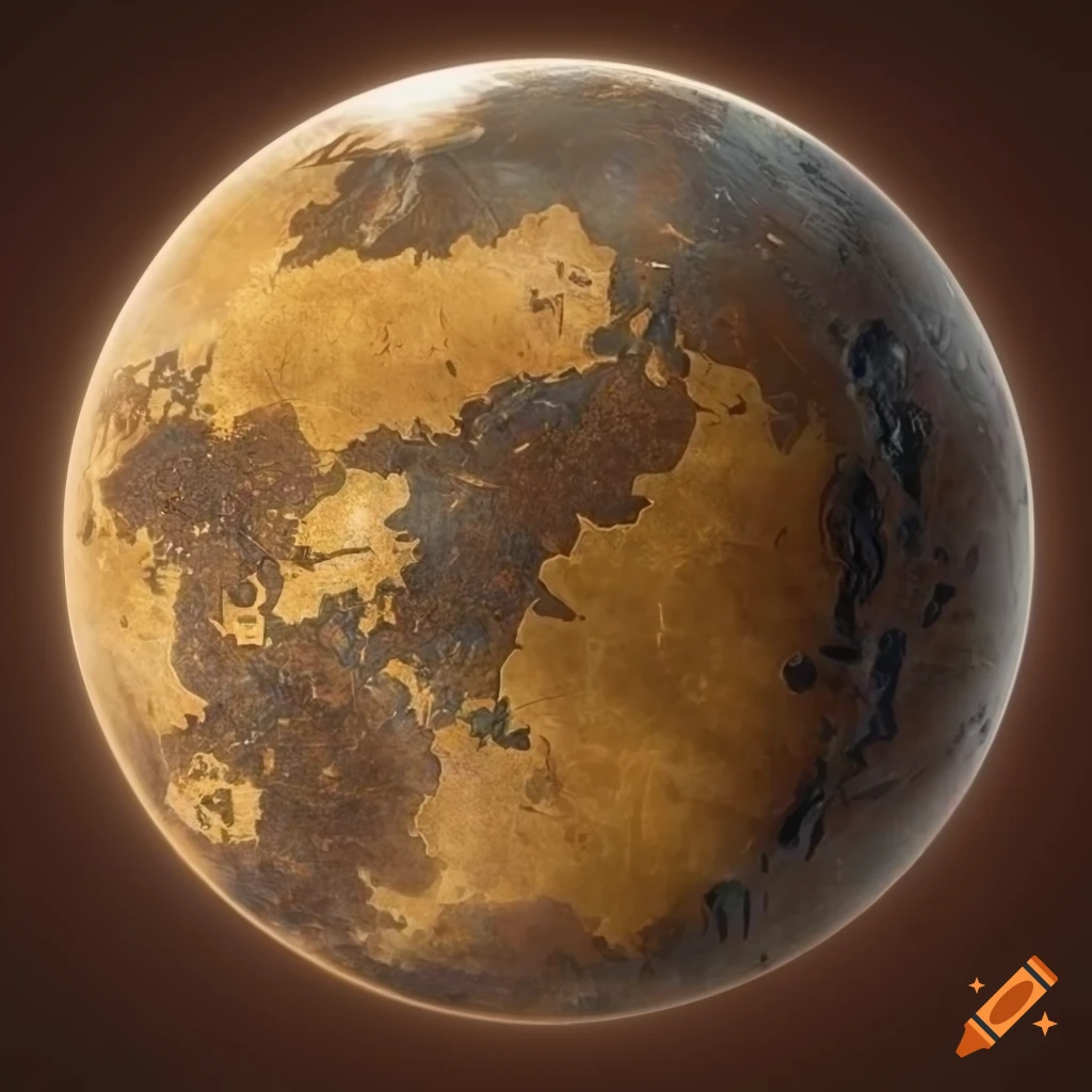 Card with a depiction of a dry and barren planet on Craiyon