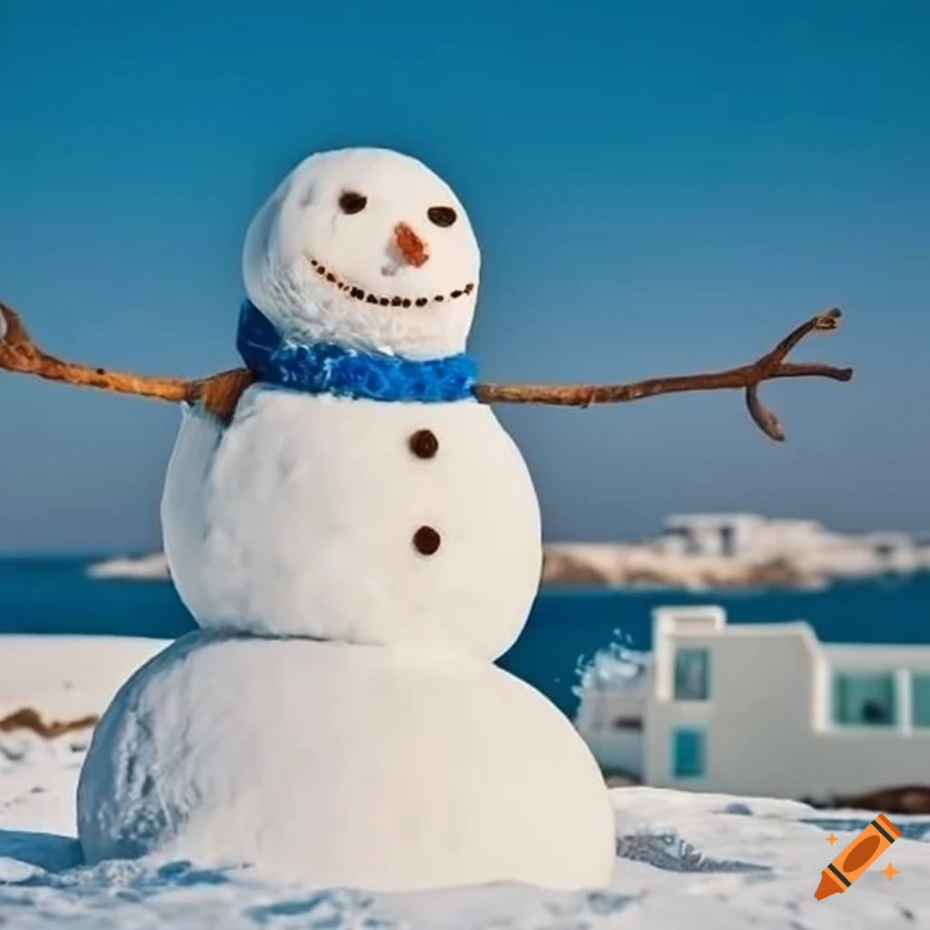 Snowman sculpture in mykonos