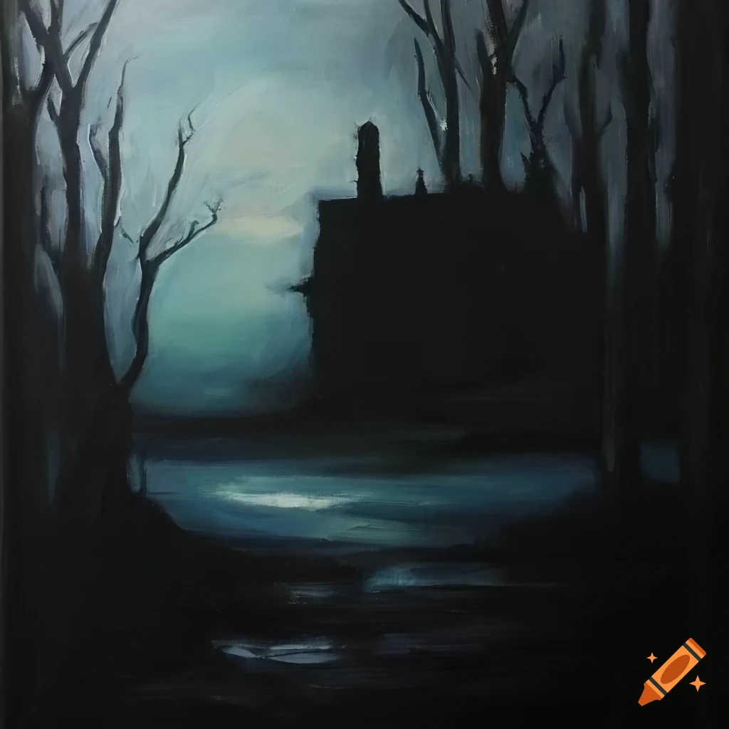 Dark and mysterious oil painting landscape on Craiyon