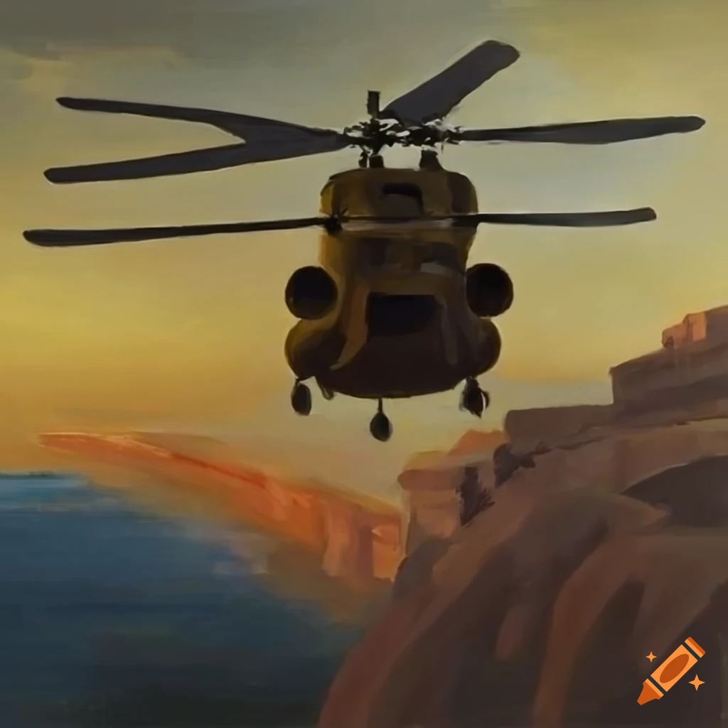 Hopper-inspired painting of a ch-47 helicopter in flight on Craiyon