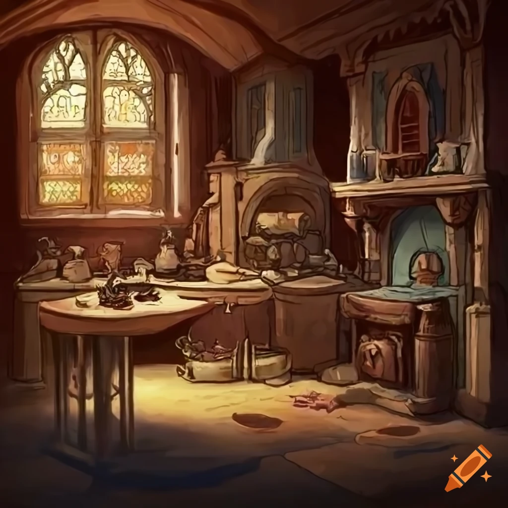 Fantasy artwork of a church's kitchen on Craiyon