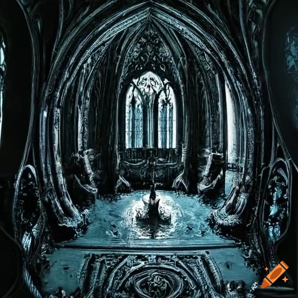 Hyperrealistic black gothic tower design inside a biosphere on Craiyon