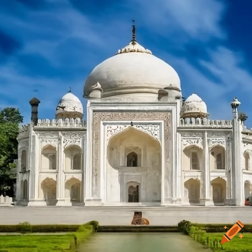 Full frontal elevation of Mughal-style architectural building on Craiyon