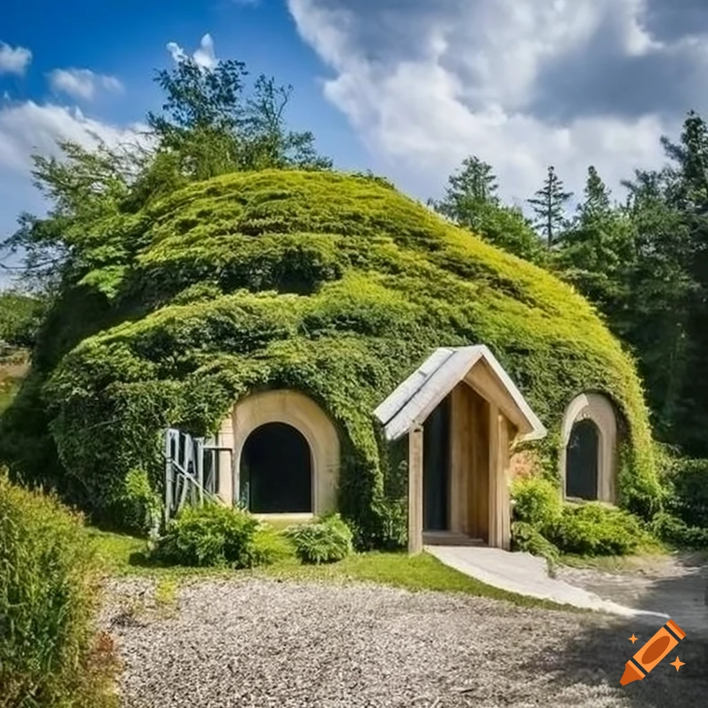 Image of a mossy hobbit cottage surrounded by greenery on Craiyon