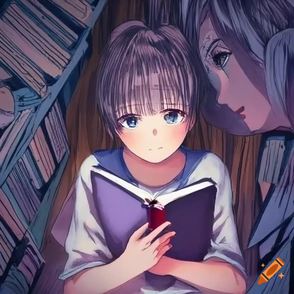 Student girl peacefully reading a book on Craiyon