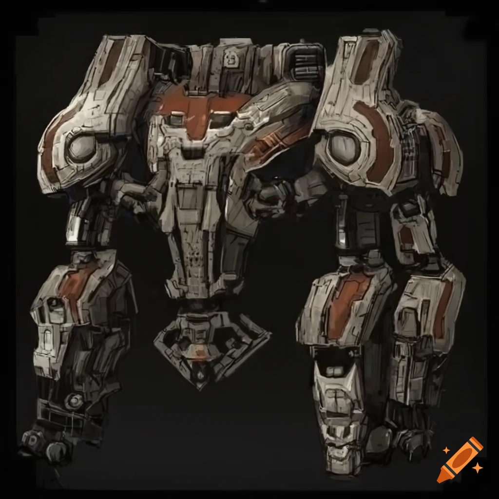 Front view of an armored power mech in gothic style on Craiyon