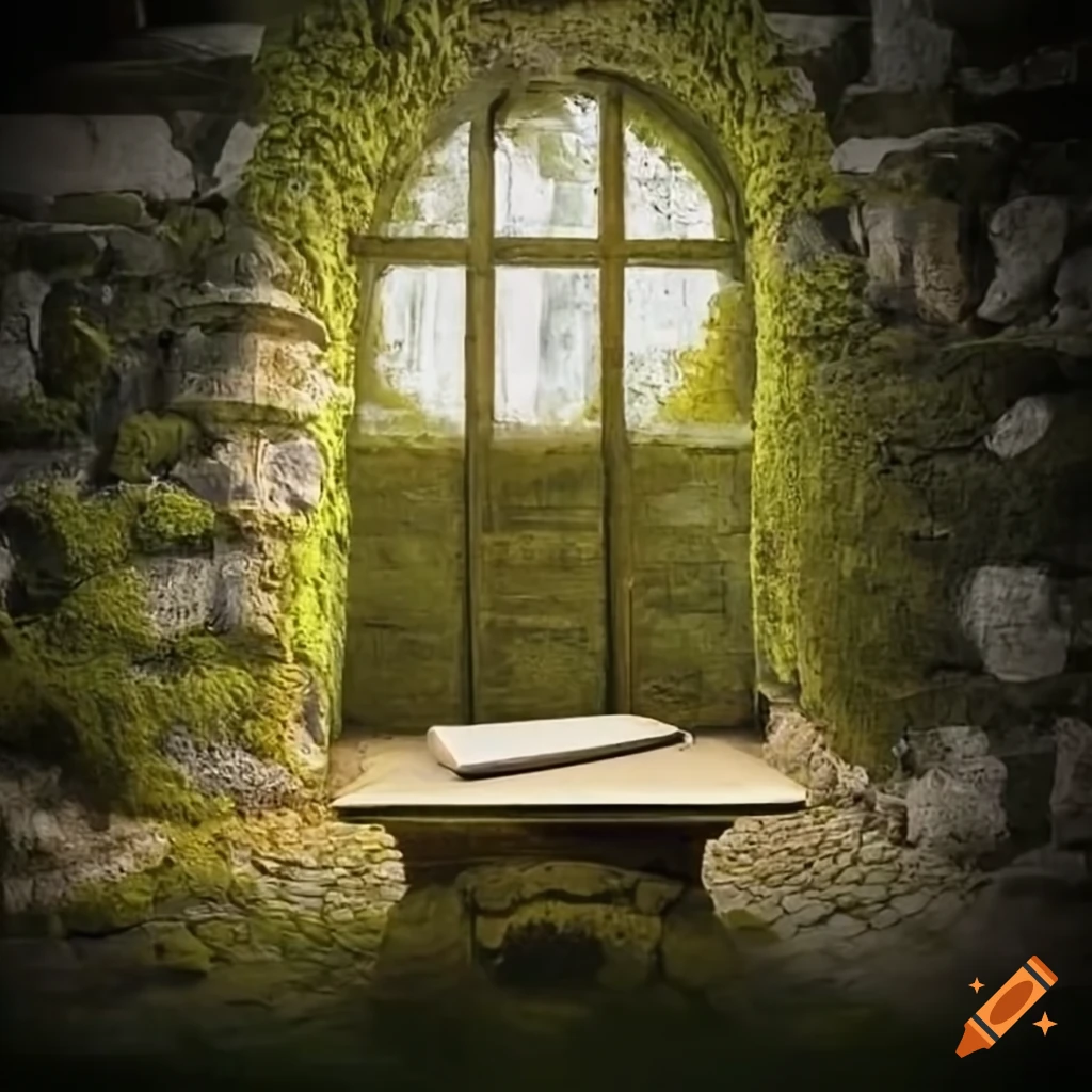 Book on greek column with mossy cellar