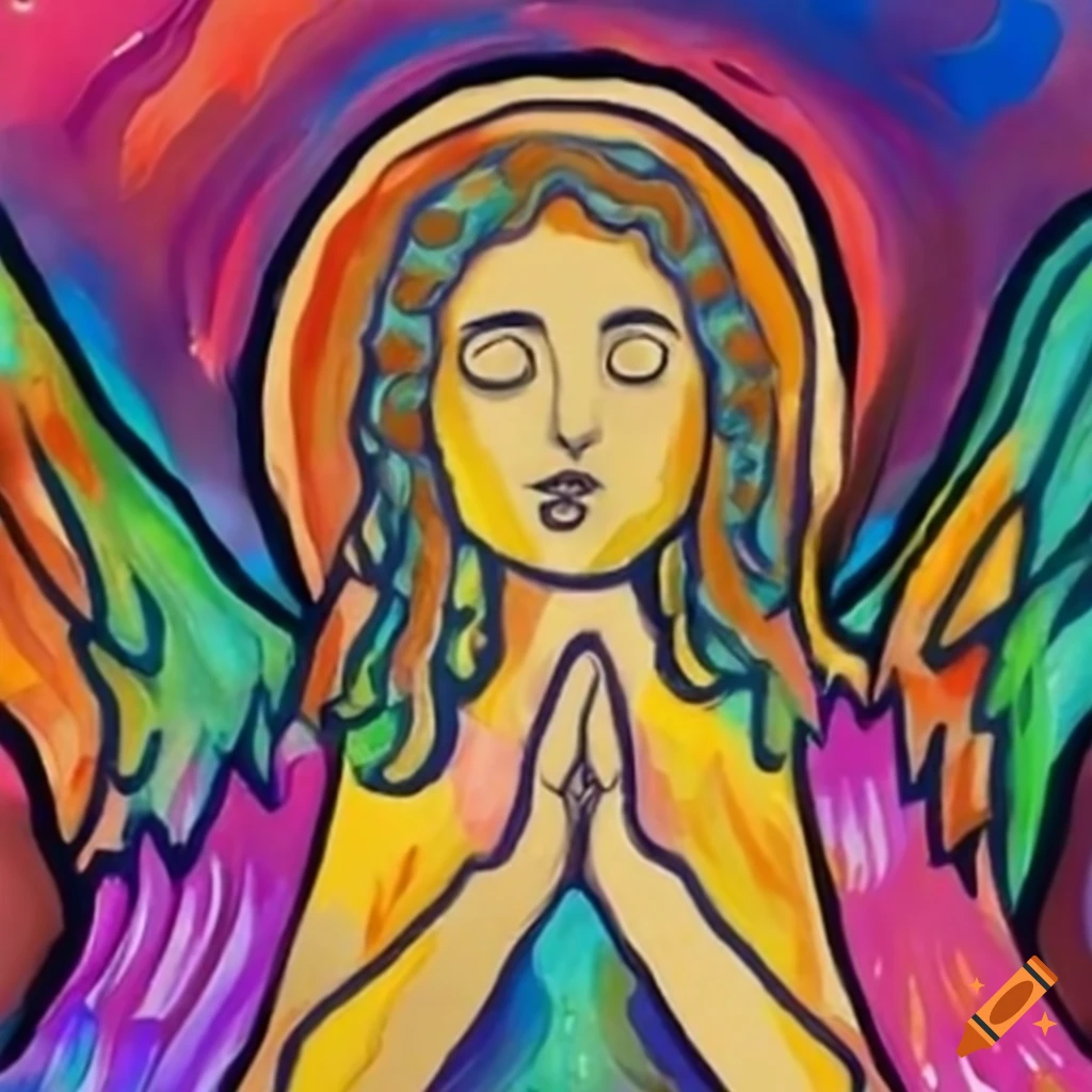 Line drawing of an archangel in prayer on Craiyon