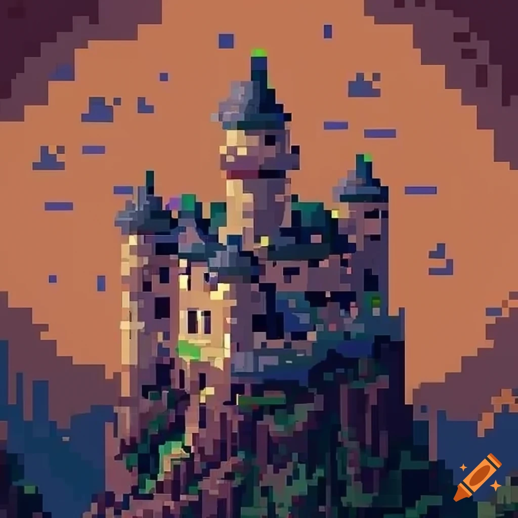 Pixel art of a fantasy castle on Craiyon