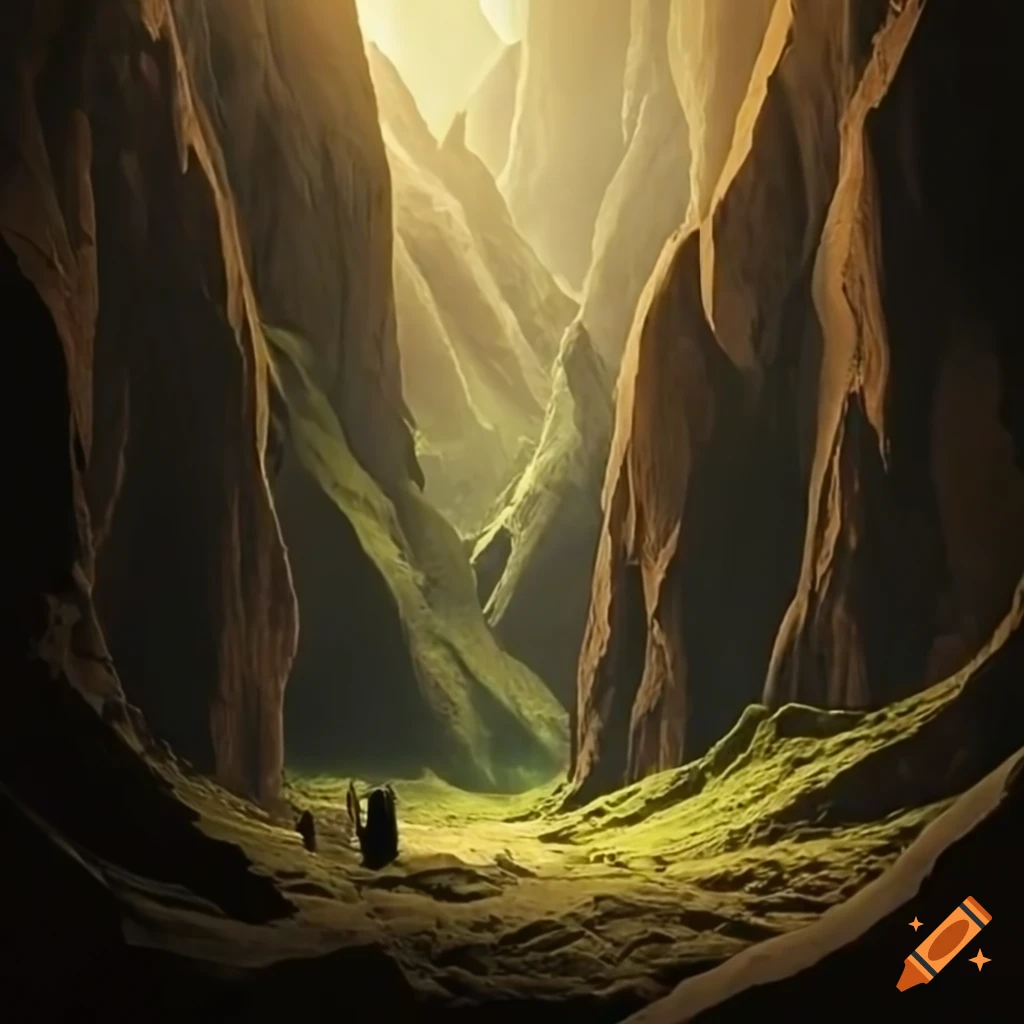 Photo of a grand cave entrance in the mountains