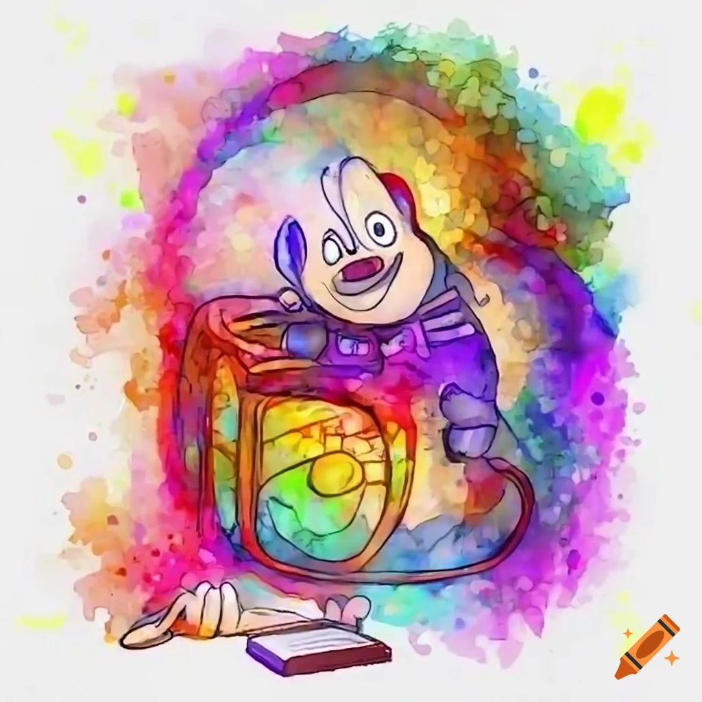 Cartoon mouse repairing a computer