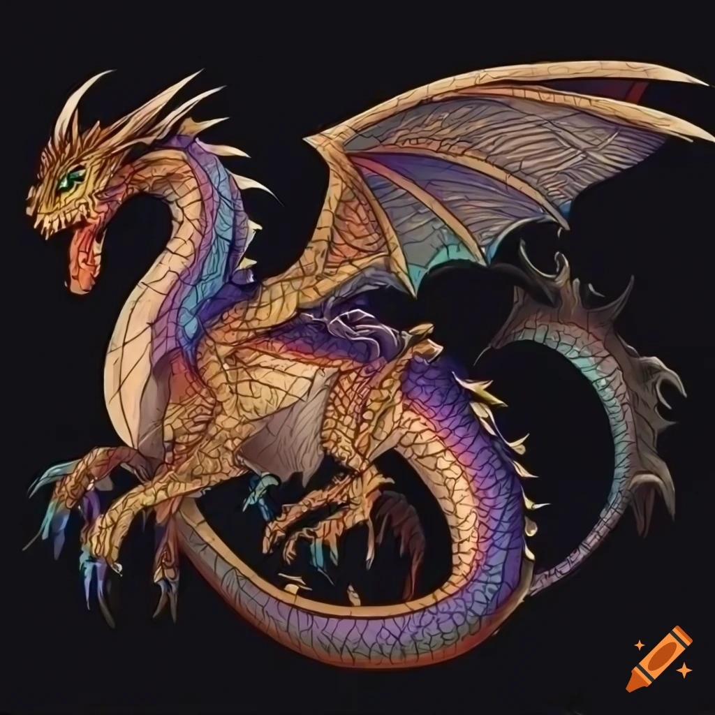 Side view of a detailed dragon illustration on Craiyon