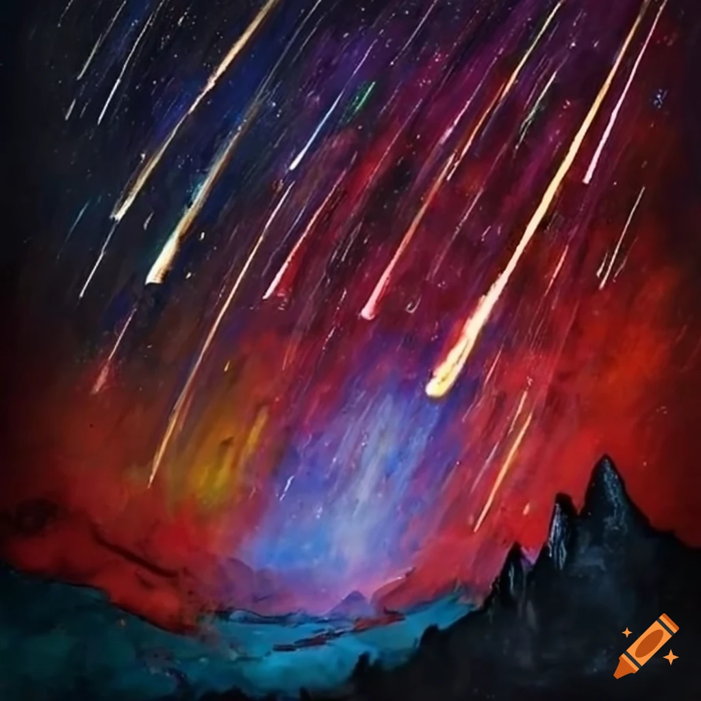 Colorful chinese painting of a meteor shower