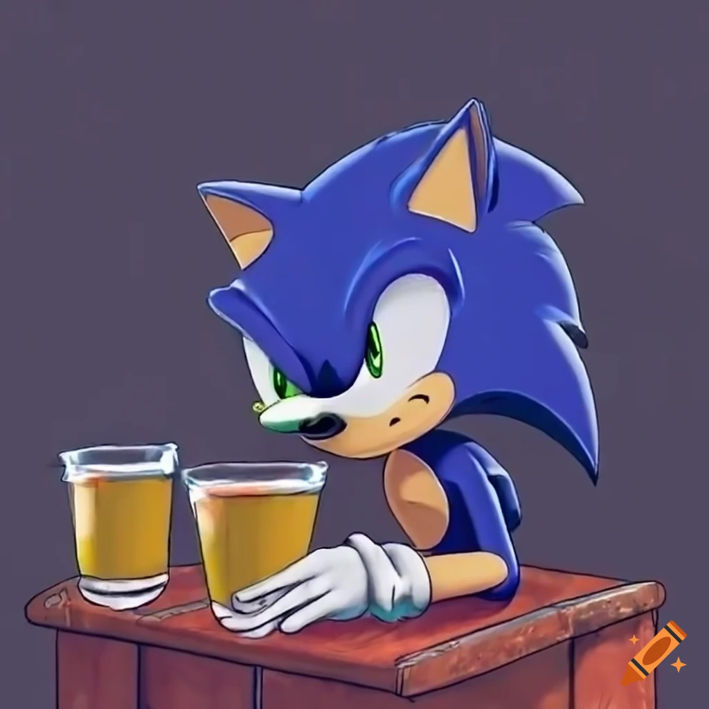 Sonic the hedgehog enjoying a quiet drink on Craiyon
