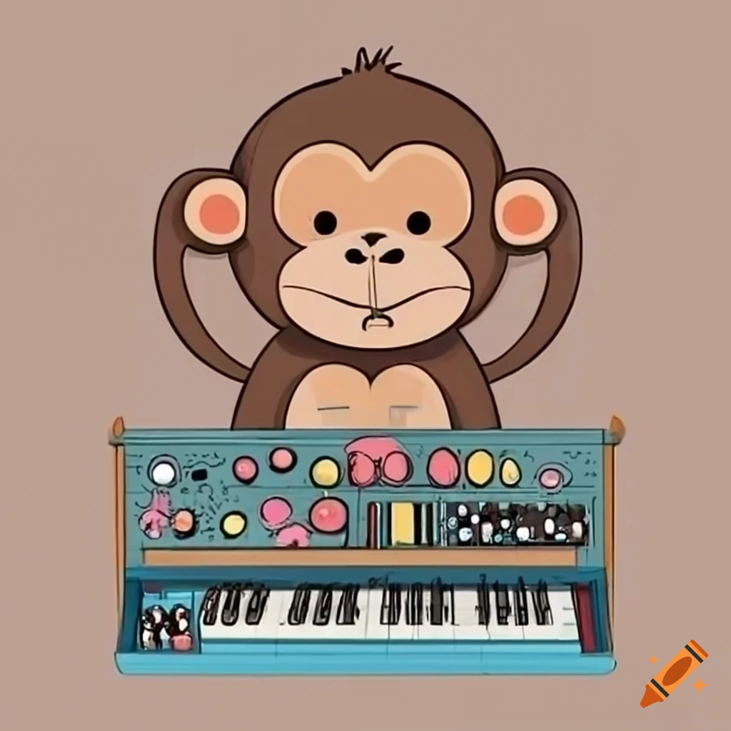 Gorilla playing a moog organ on Craiyon