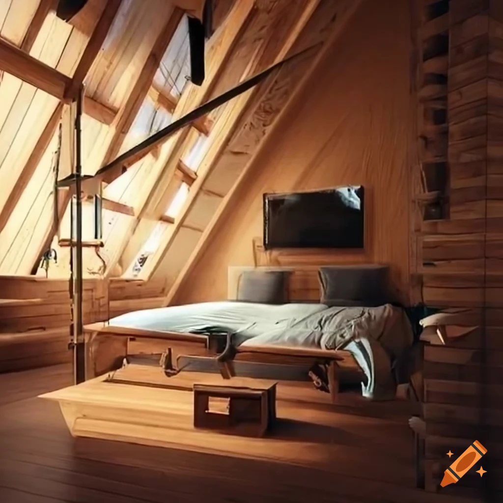 Detailed interior of an a-frame cabin on Craiyon