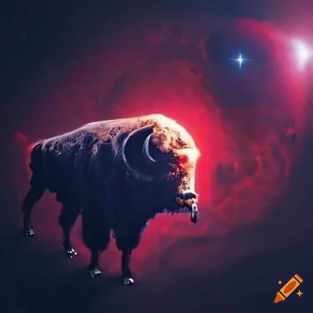 Sci-fi artwork of a bison in outer space on Craiyon