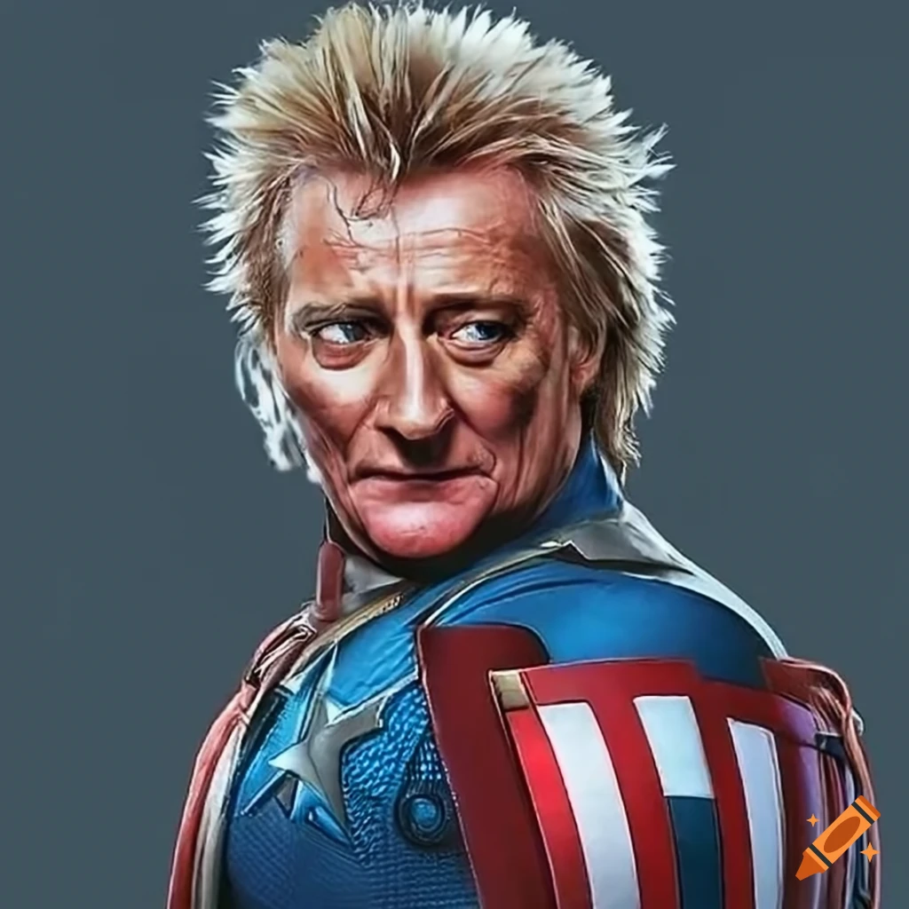 Image of rod stewart dressed as captain america on Craiyon