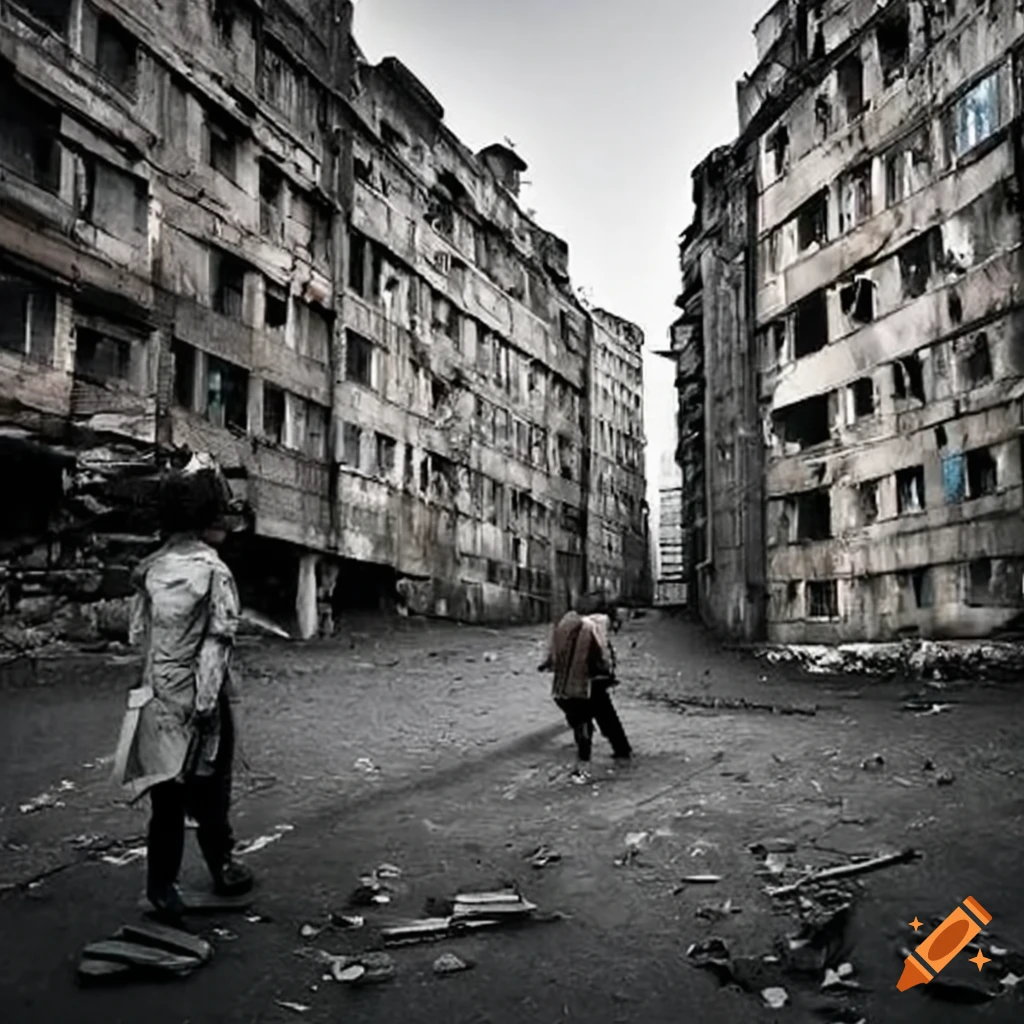 Urban landscape with towering concrete slums in russia on Craiyon