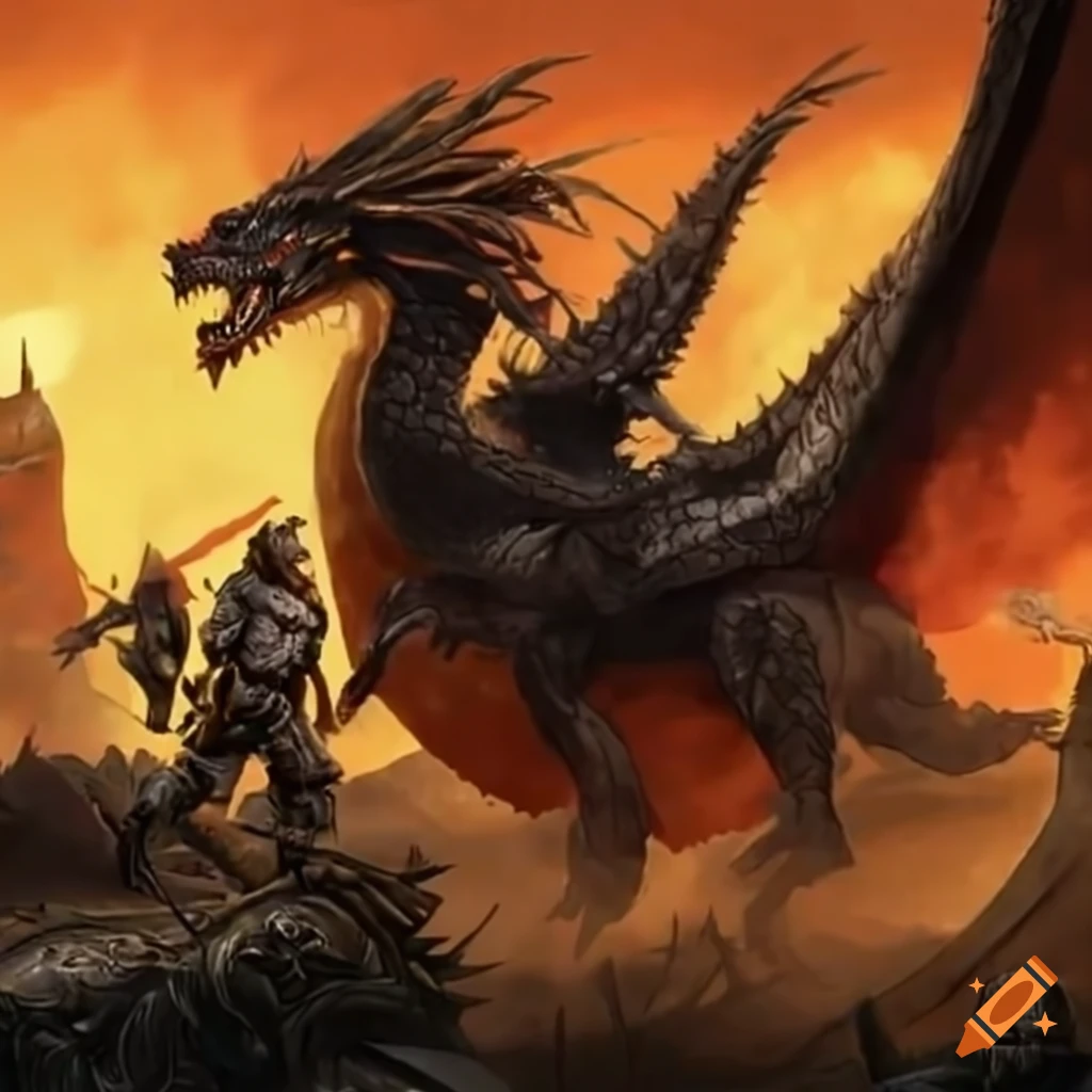 Illustration of a dragon and a lady knight on Craiyon