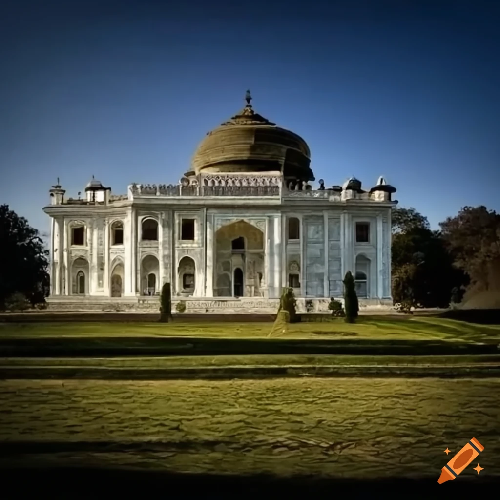 Front view of a Mughal architectural building on Craiyon
