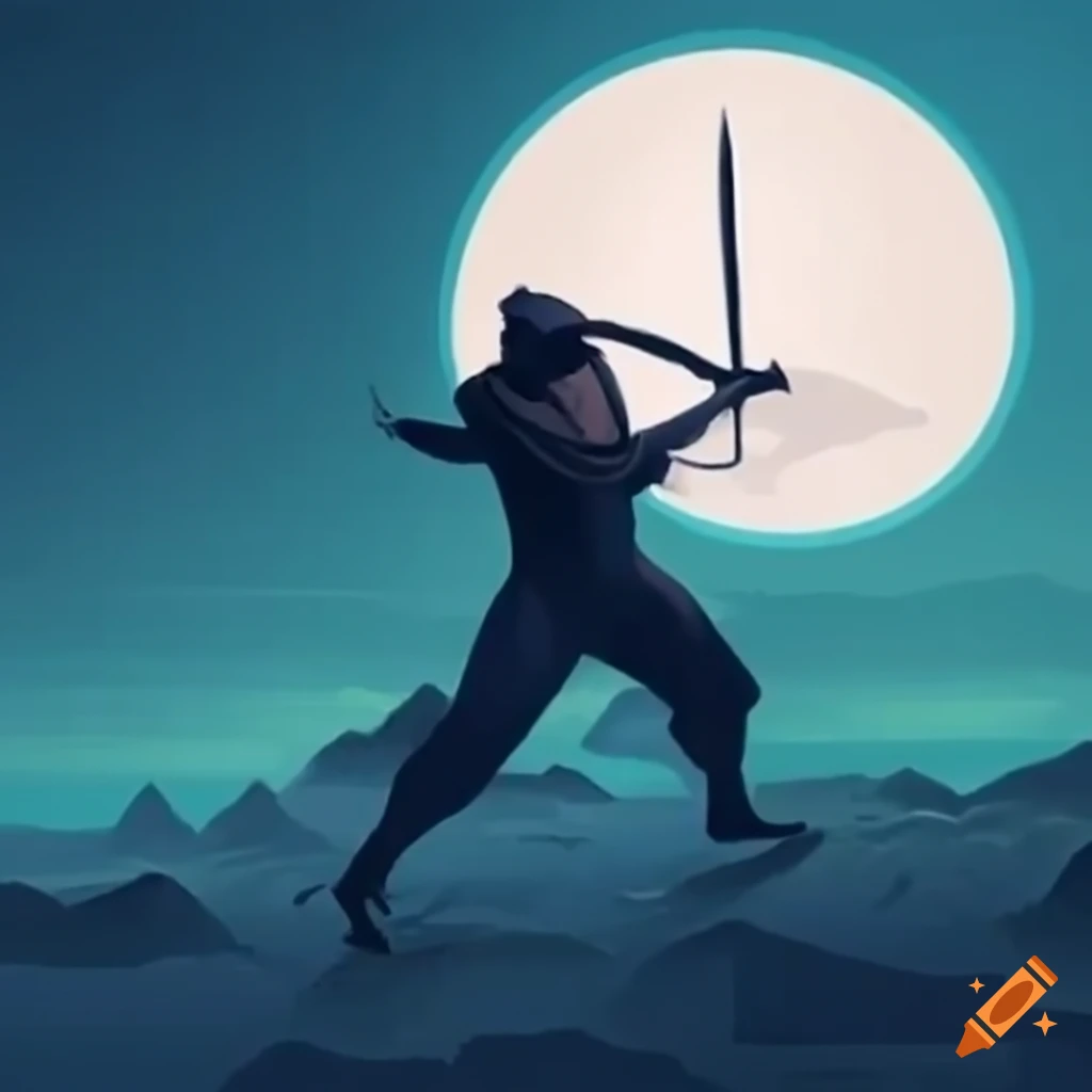 Sunset sword fight in rocky mountain