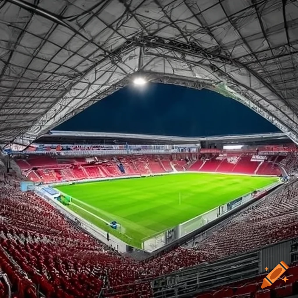 Aalborg stadium with cityscape in the background on Craiyon