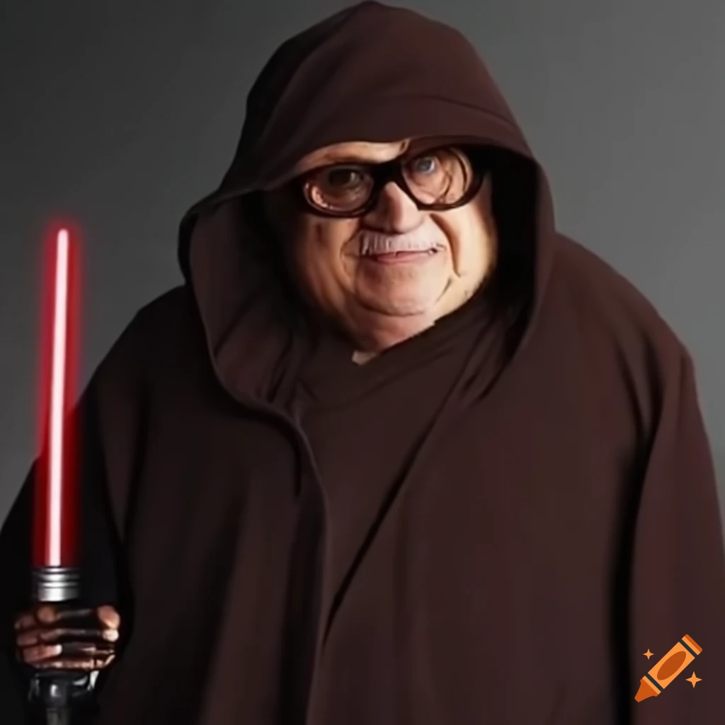 Danny Devito as a Sith Lord with a red lightsaber on Craiyon