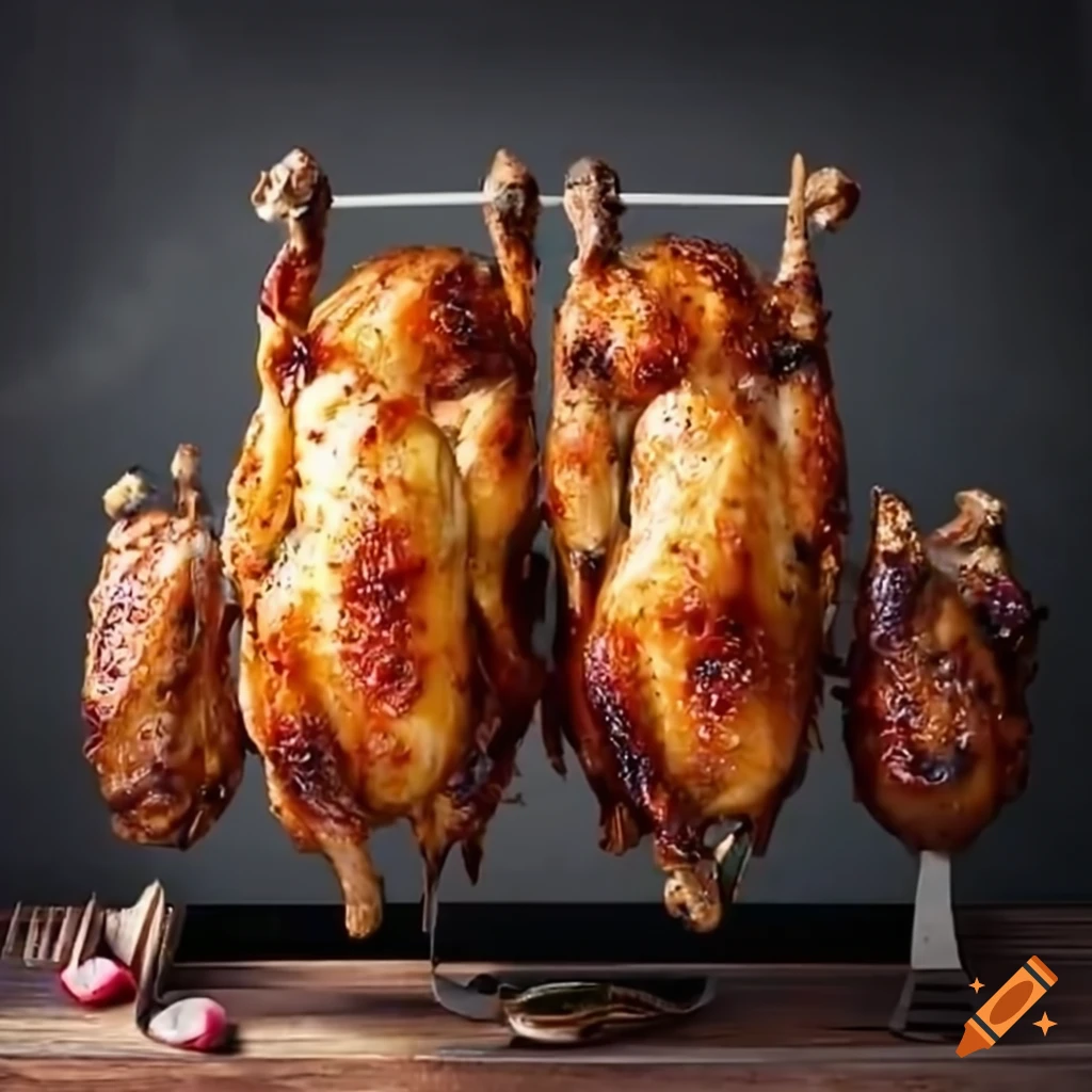 Table filled with mouthwatering rotisserie chicken