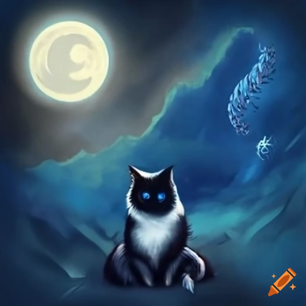 Cats in the moonlight with a blue aura
