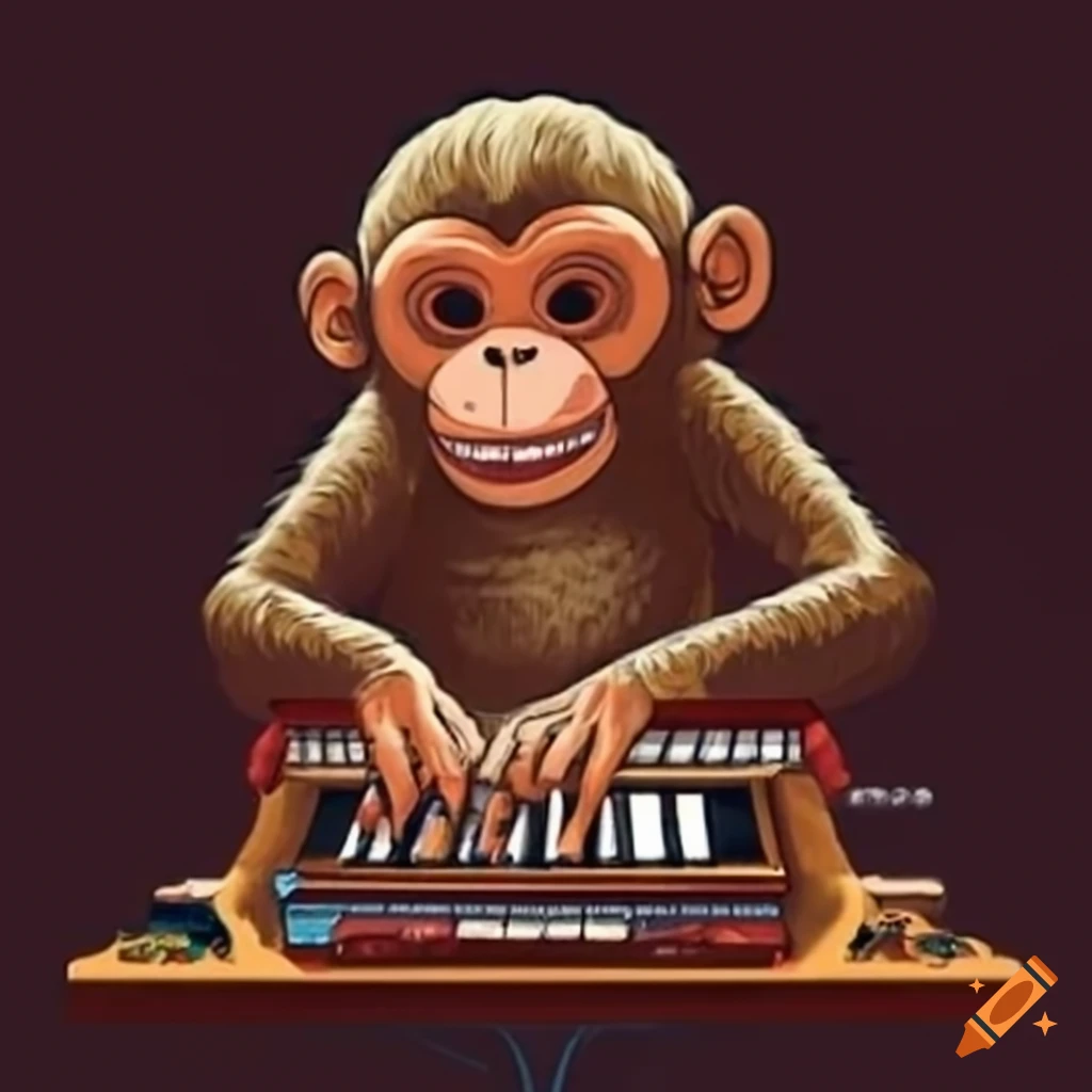 Vintage monkeys playing electric organ on Craiyon
