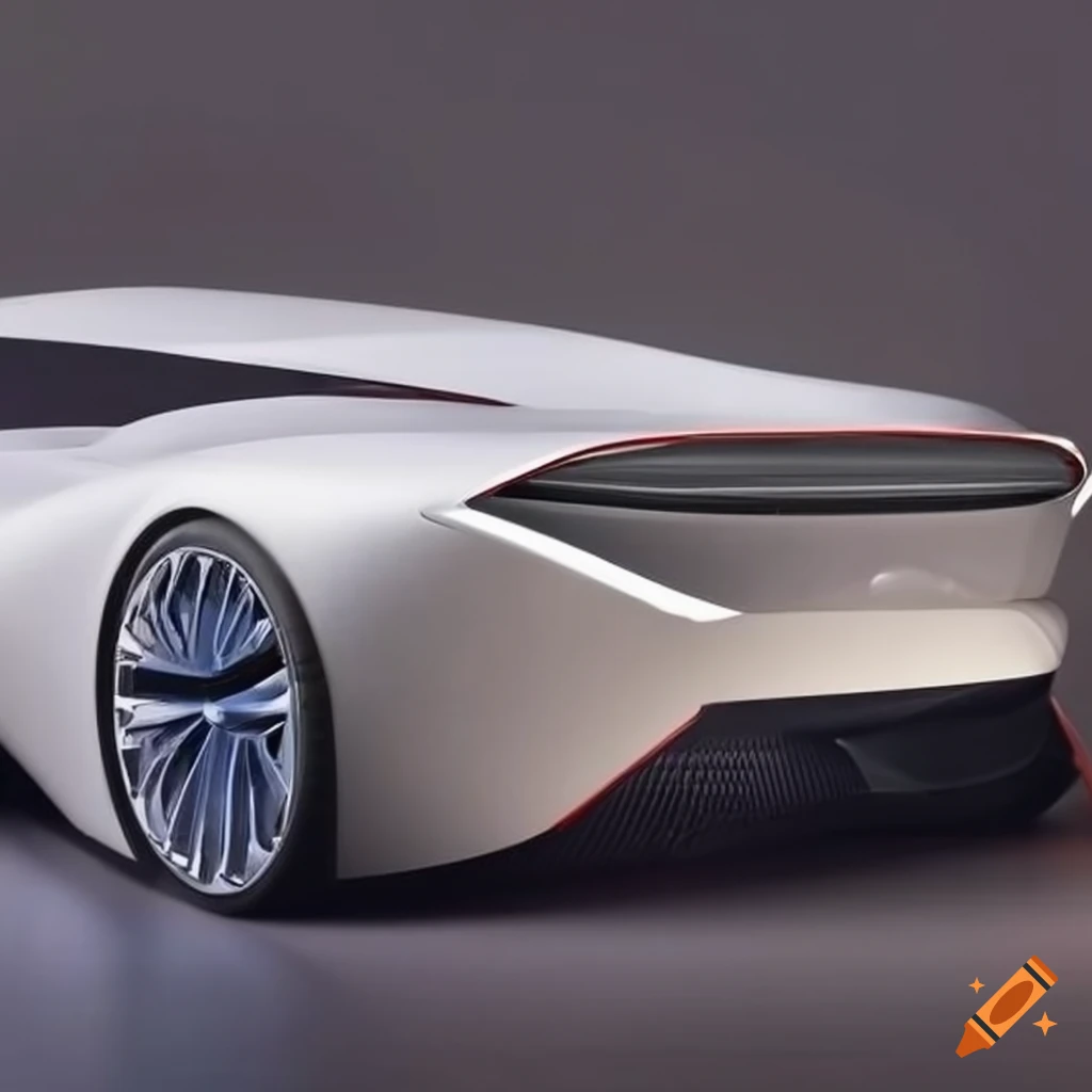 Rear view of a white European hyper concept car on Craiyon