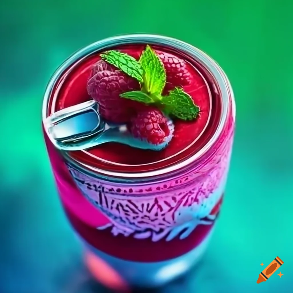 Colorful can of raspberry mint energy drink
