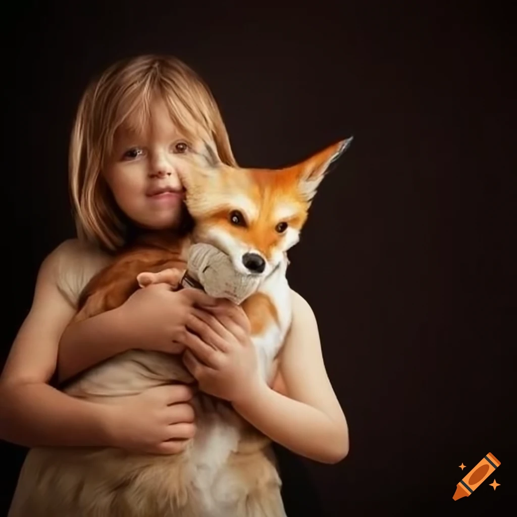 Child with dog and fox on Craiyon