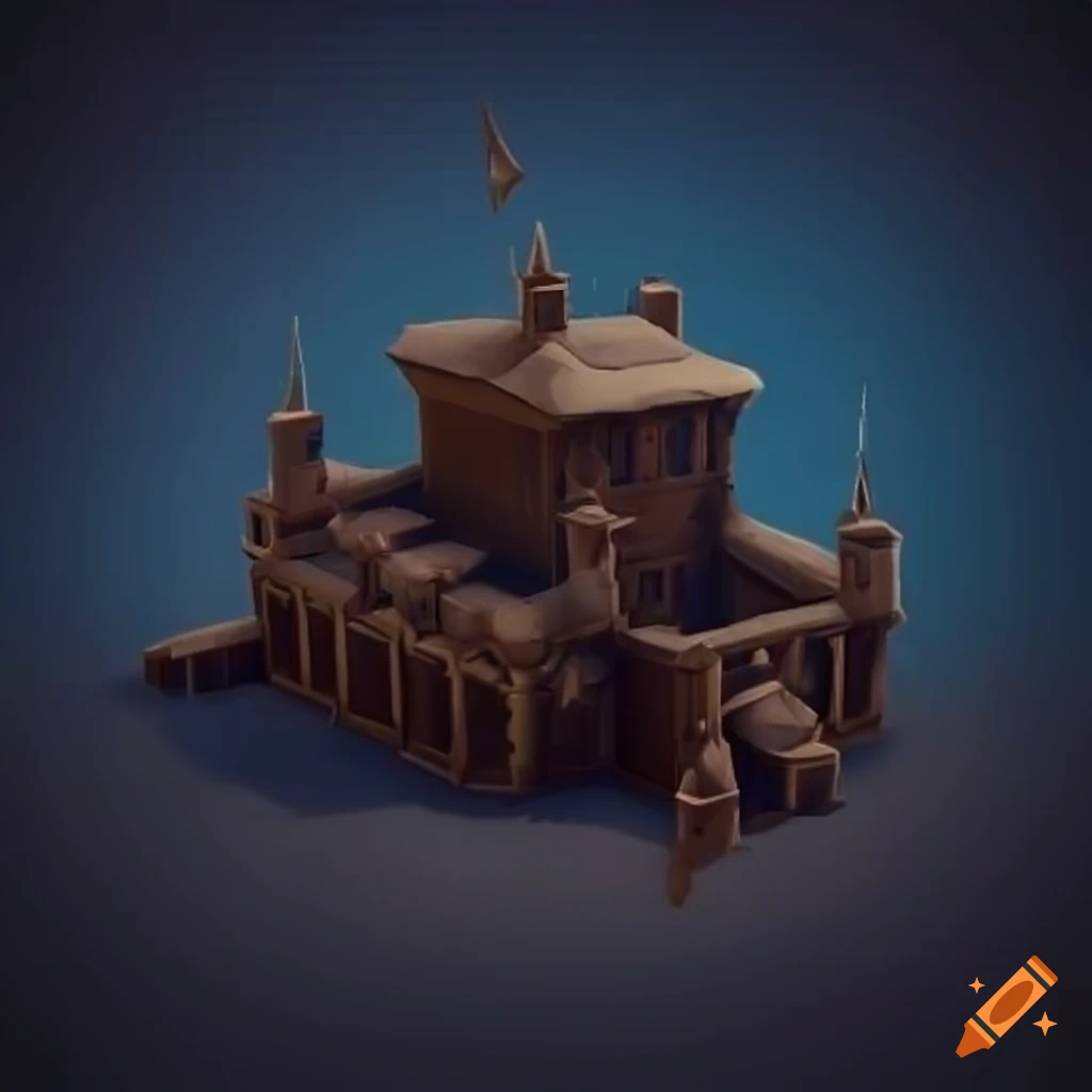 Low poly icon of medieval barracks on Craiyon