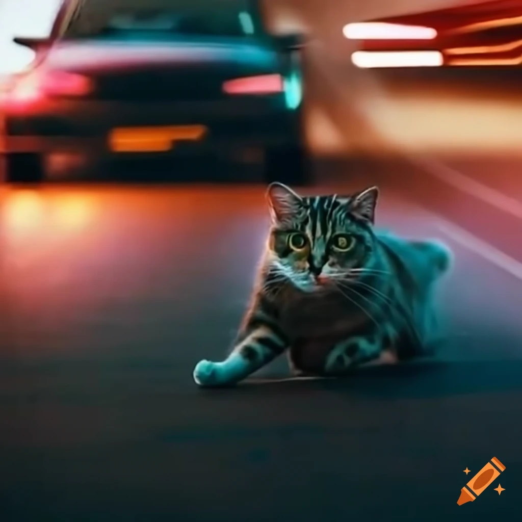 Cat racing to escape a speeding car