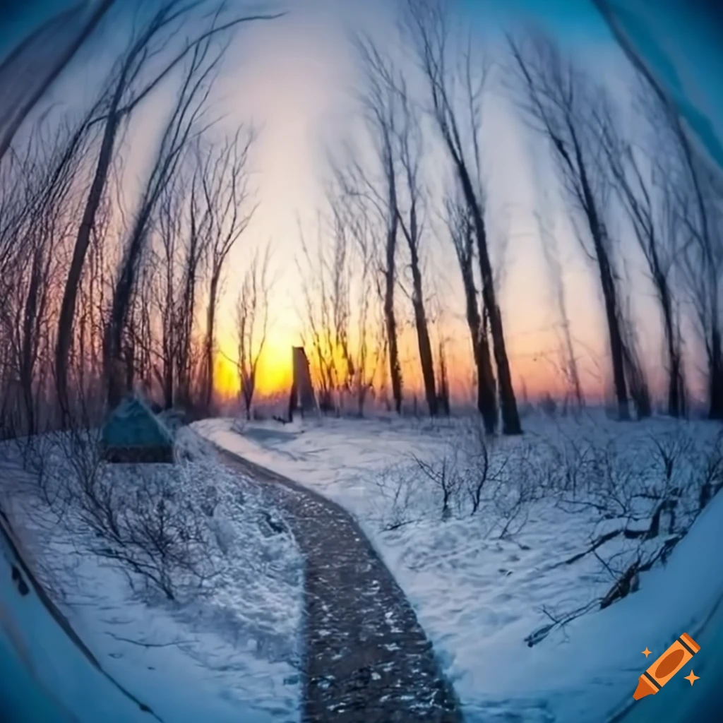 Sunset in a cemetery during winter on Craiyon