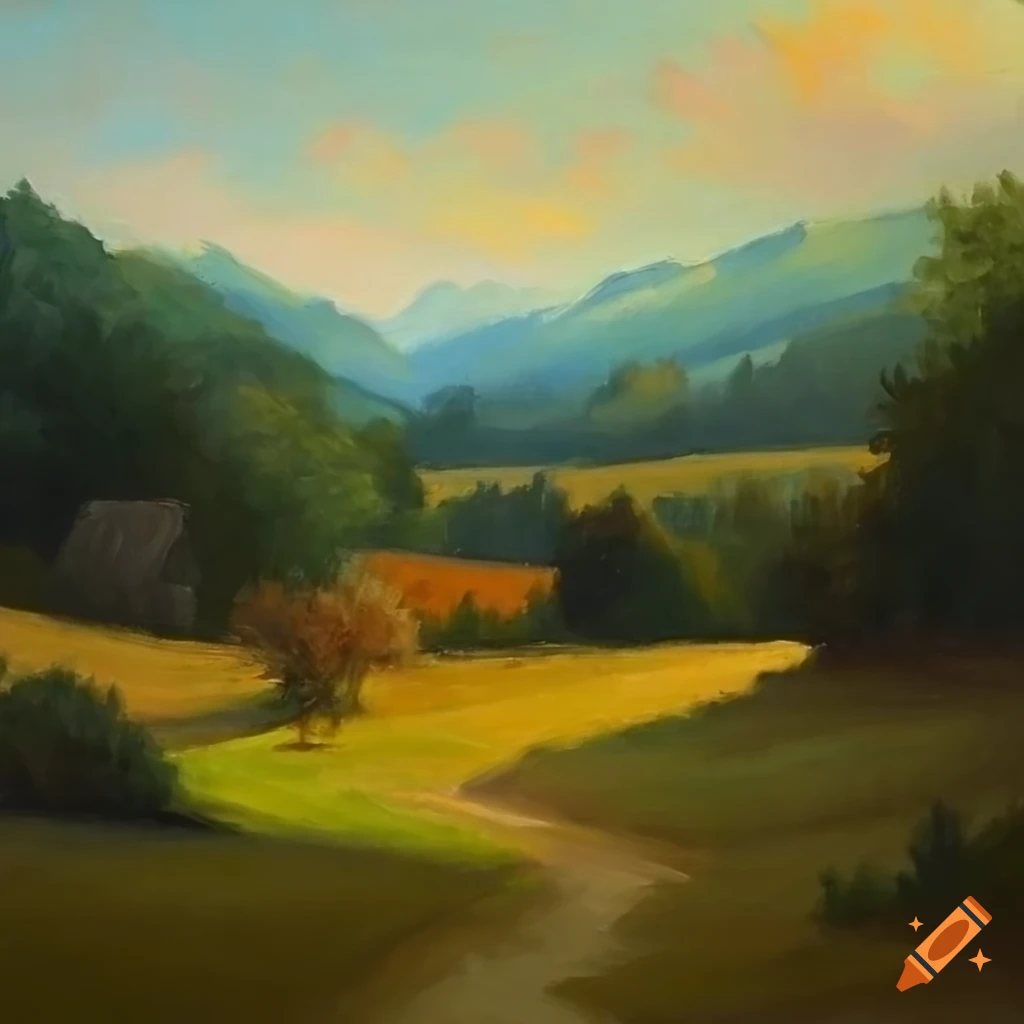 Oil painting of a lush medieval slope on Craiyon