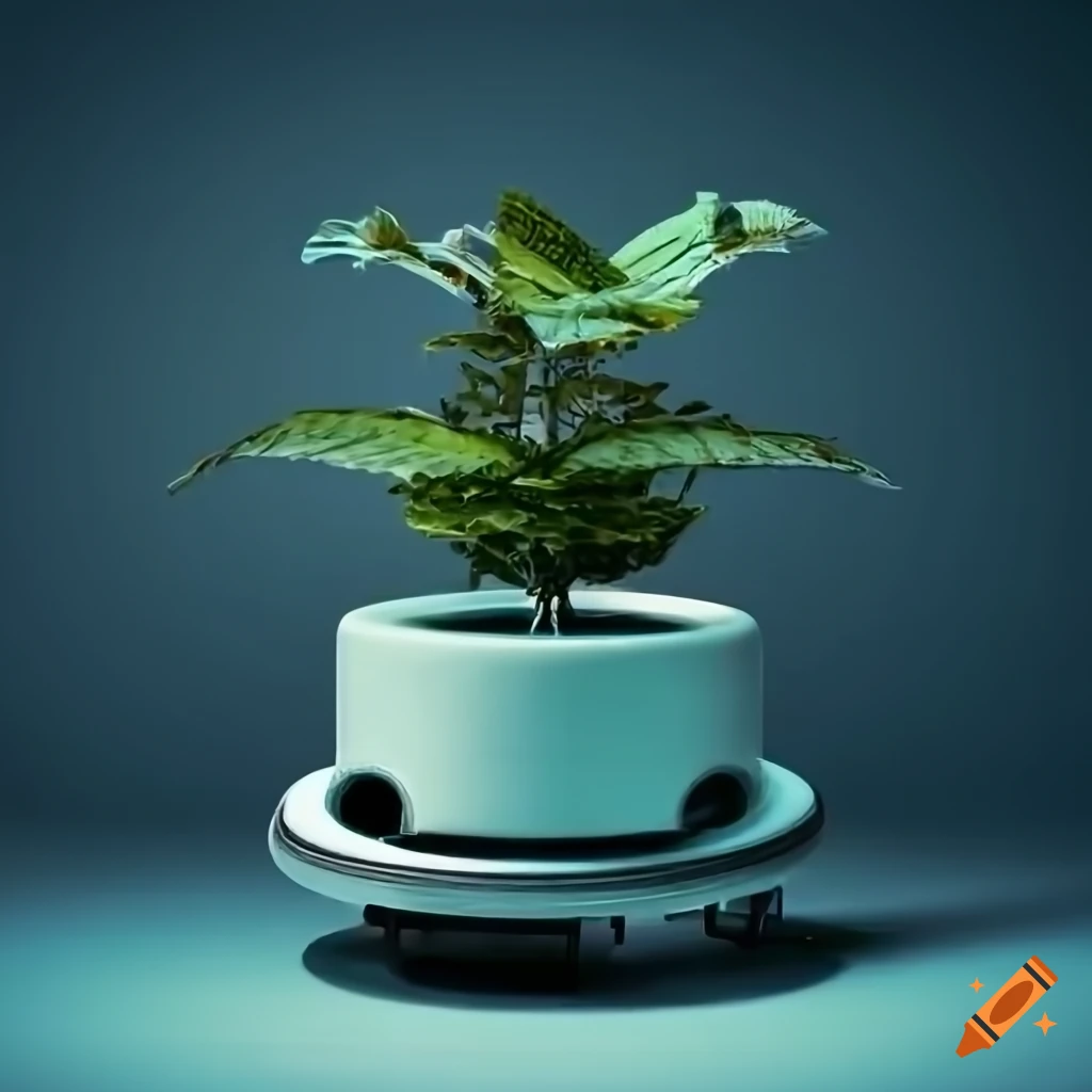 Sci-fi robotic plant pot on wheels on Craiyon