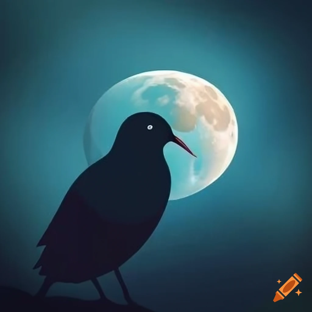 Bird perched on the moon