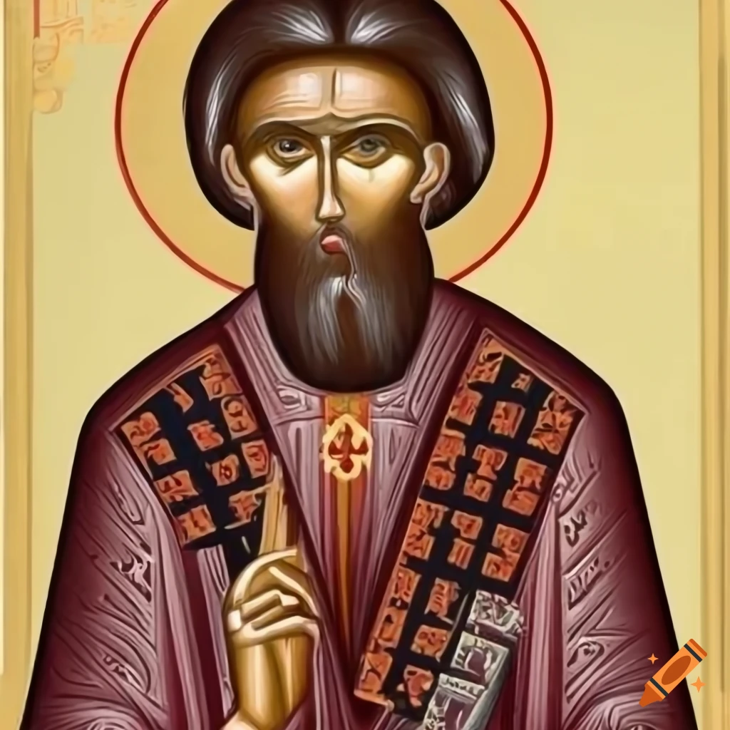 Realistic greek orthodox icon of a person with brown hair, long beard ...